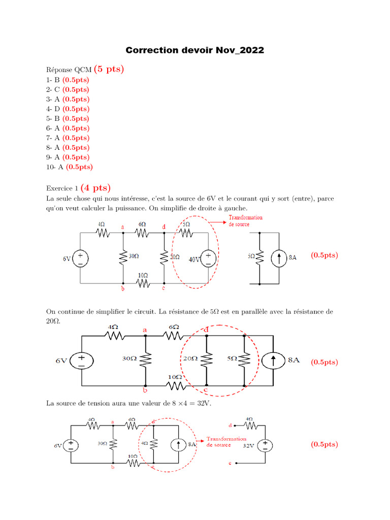 Correction Devoir 1 Circuit Electrique Nov2022 - 102930 | PDF