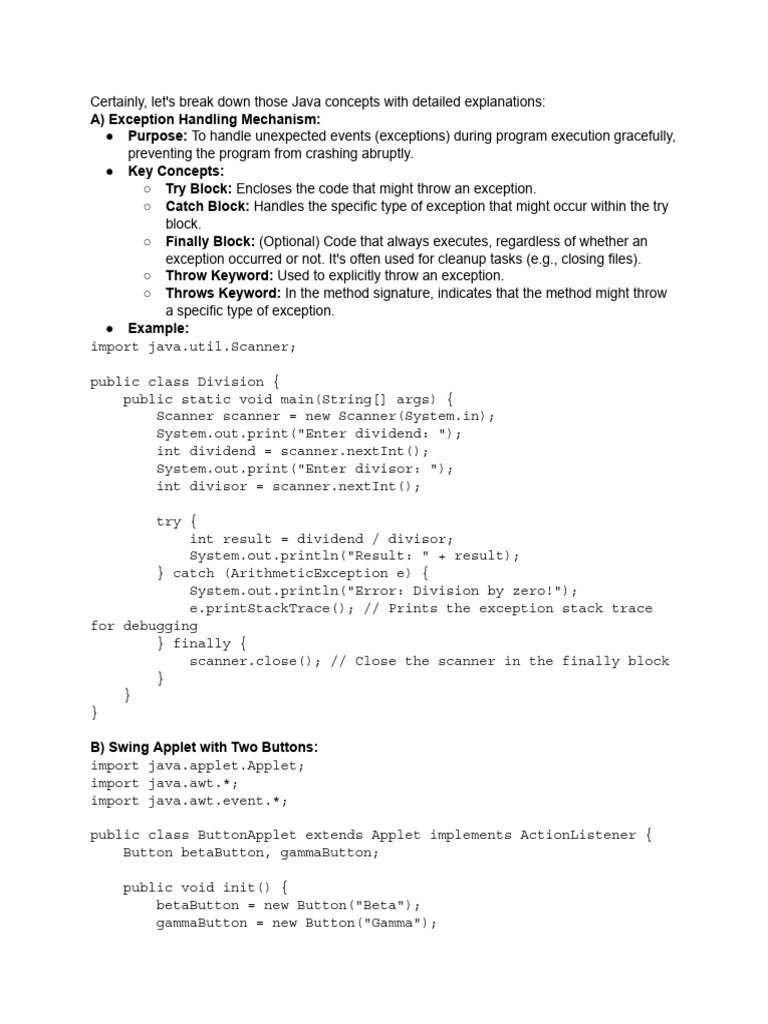 A) Explain The Exception Handling Mechanism With S.. | PDF | Method (Computer Programming ...