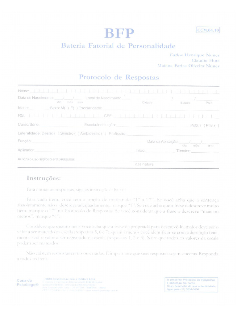 BFP - Folha de Resposta | PDF
