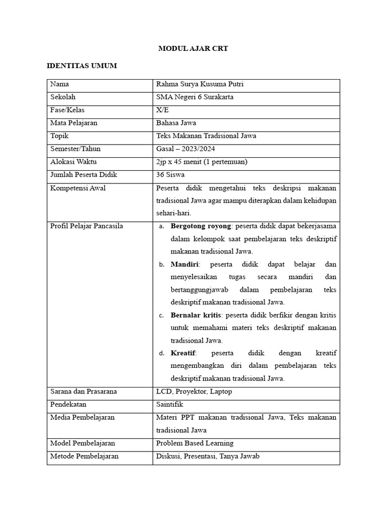 MODUL AJAR CRT | PDF