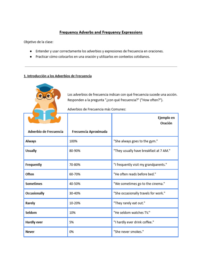 Frequency Adverbs and Frequency Expressions | PDF | Sintaxis | Vocabulario