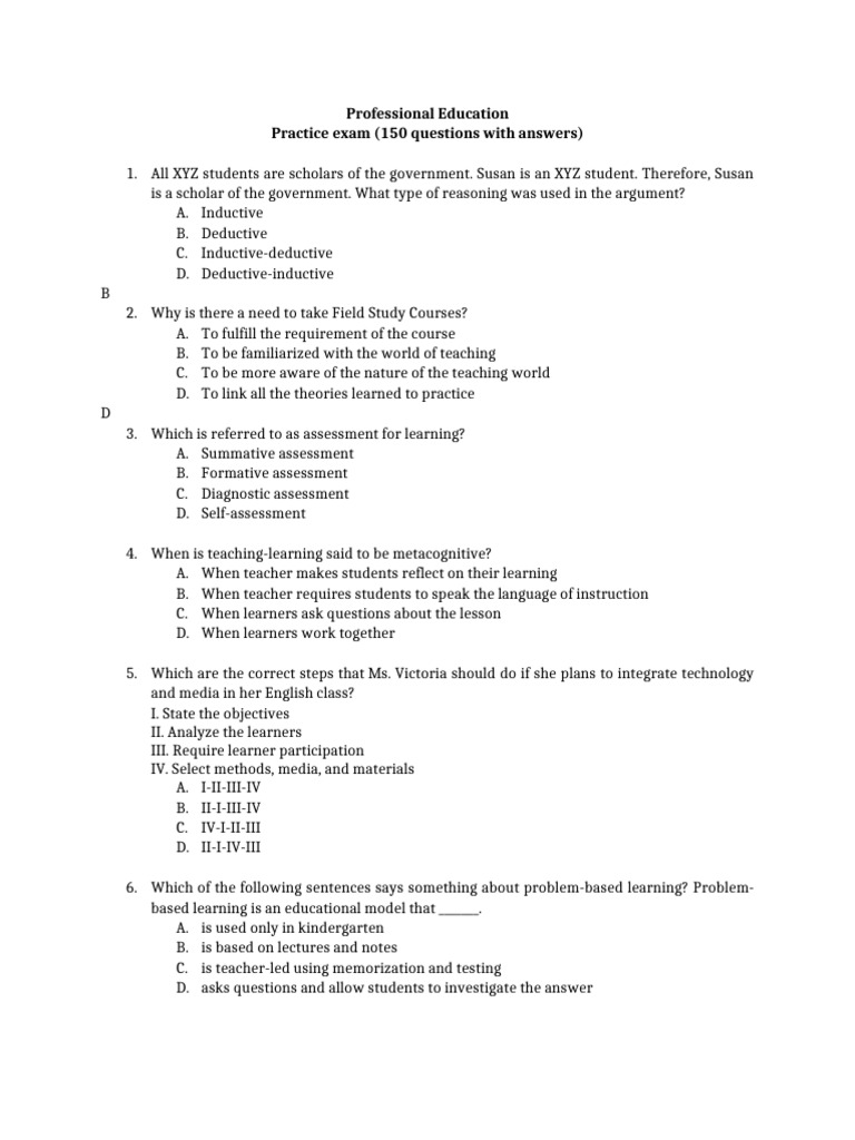 Professional Education Practice Test 1 | PDF | Learning | Curriculum