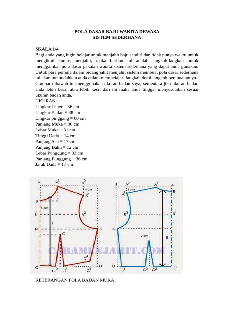 PDF Pola Dasar Baju Wanita Dewasa Sistem Sederhana - Convert - Compress | PDF