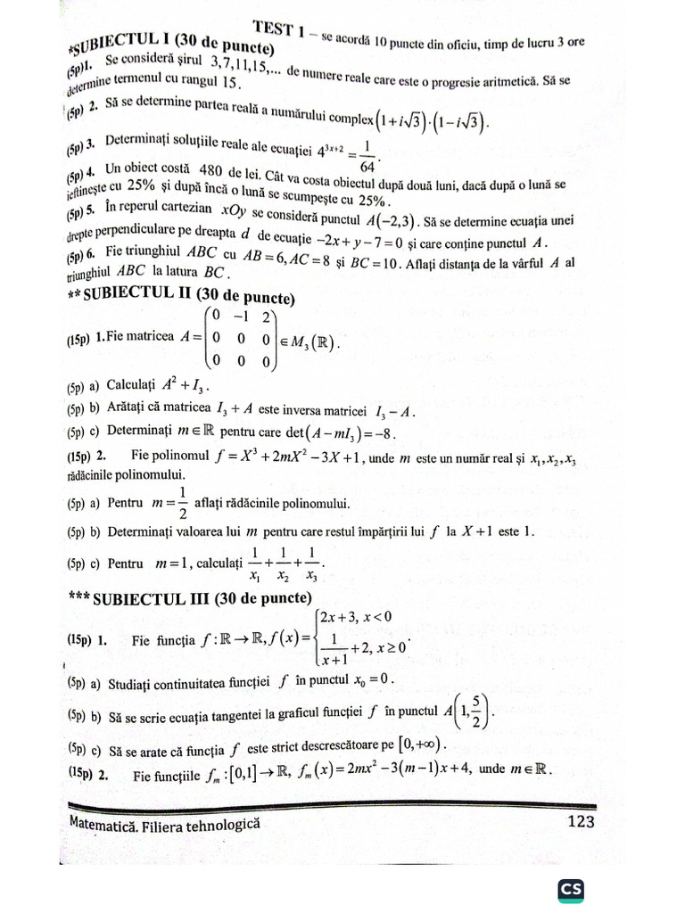 Teste Bac m2 Technologic | PDF