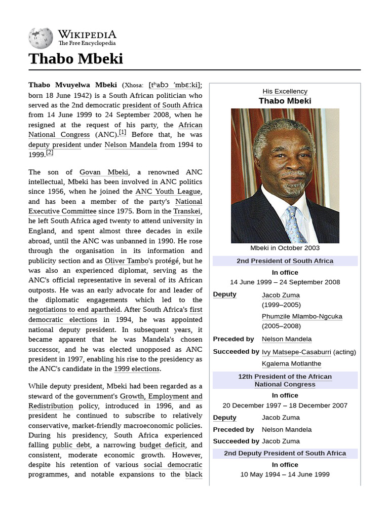 Thabo Mbeki: South Africa's 2nd President | PDF | Thabo Mbeki | African ...
