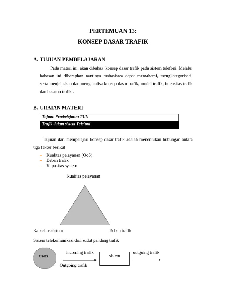 Sistem Telekomunikasi Dan Jaringan - 13 KONSEP DASAR TRAFIK | PDF