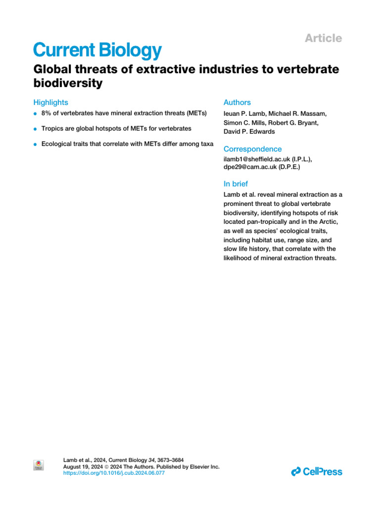Global Threats of Extractive Industries To Vertebr | PDF | Biodiversity ...