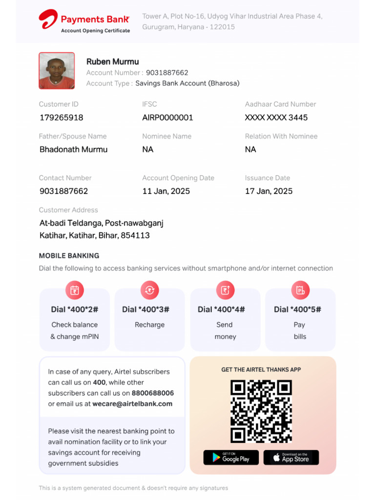 Print Account Certificate | PDF