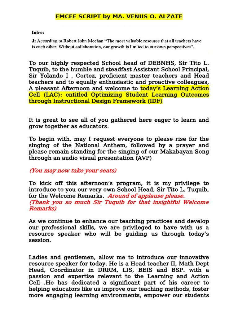 Educators' LAC Session Script | PDF | Human Communication | Cognitive Science