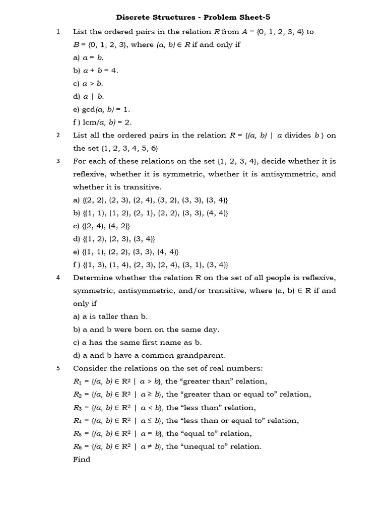Problem sheet 5 | PDF | Mathematical Concepts | Mathematical Relations