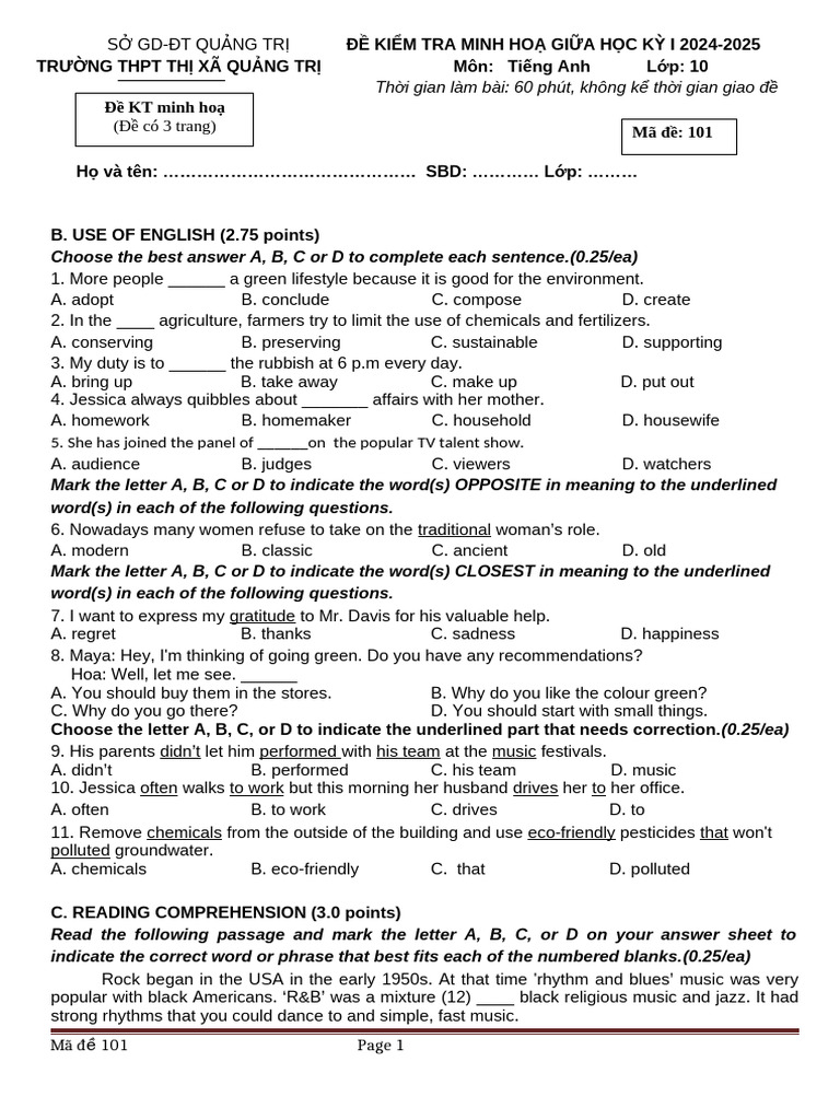 De Minh Hoa Gk1 2024 L P 10 | PDF | Recycling | Waste