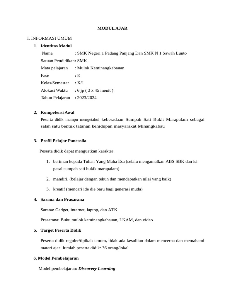 E. 2 Modul Sumpah Sati Bukik Marapalam | PDF