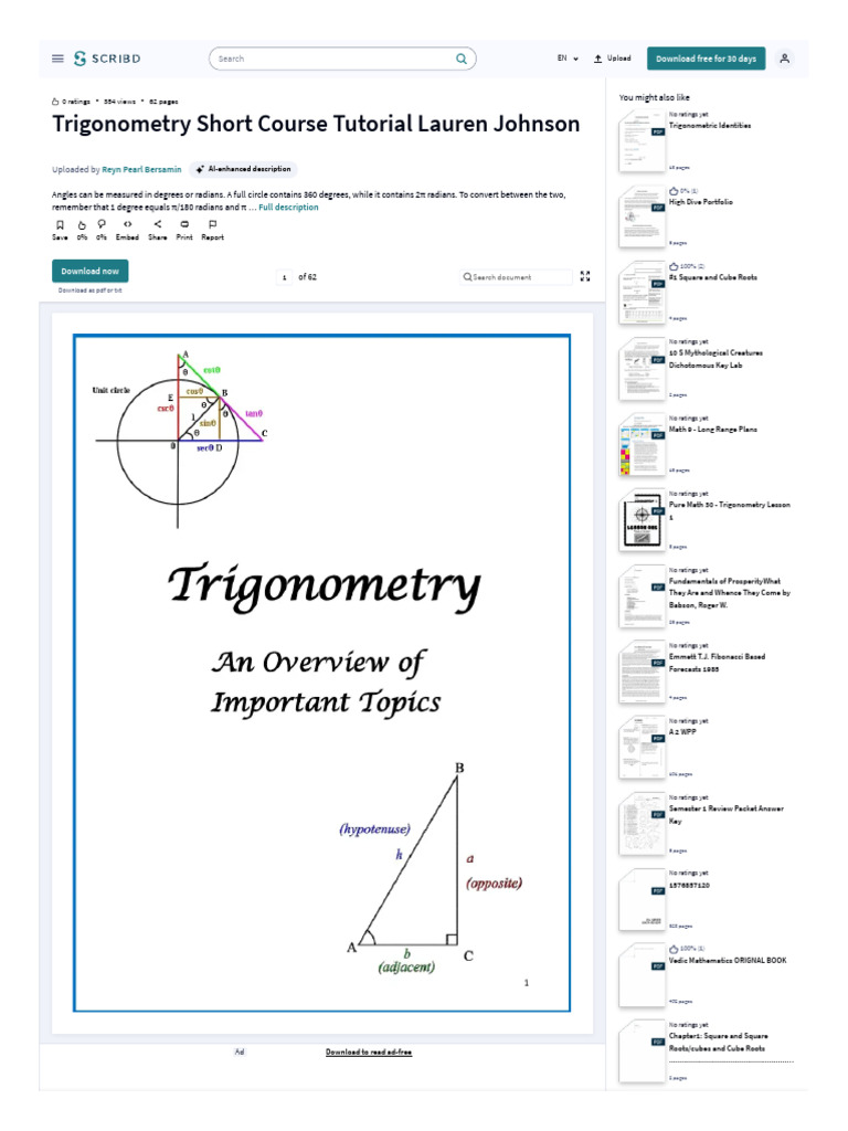 Trigonometry Short Course Guide | PDF | Trigonometric Functions ...