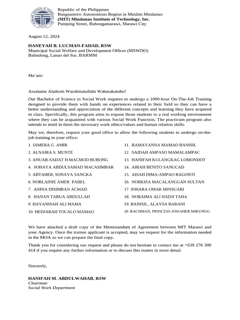 Request for On-the-Job Training Approval | PDF