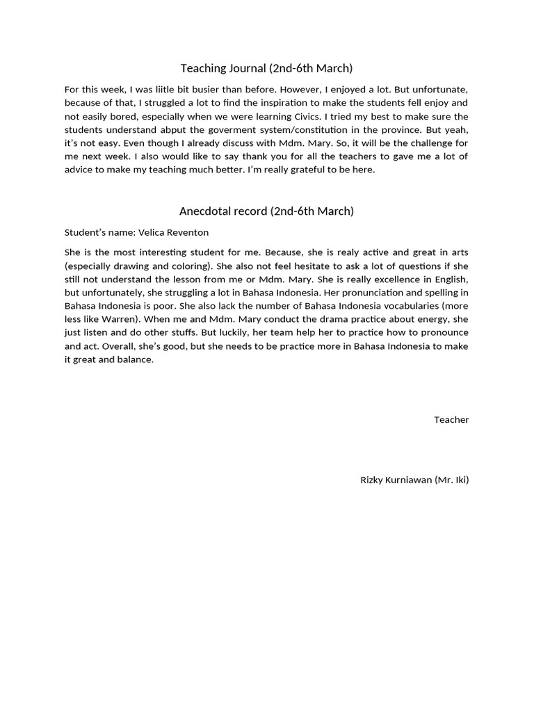 Anecdotal Record (2-6 Mar) | PDF