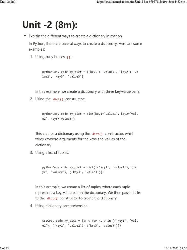 Python Dictionary Creation Methods | PDF | Software Development ...