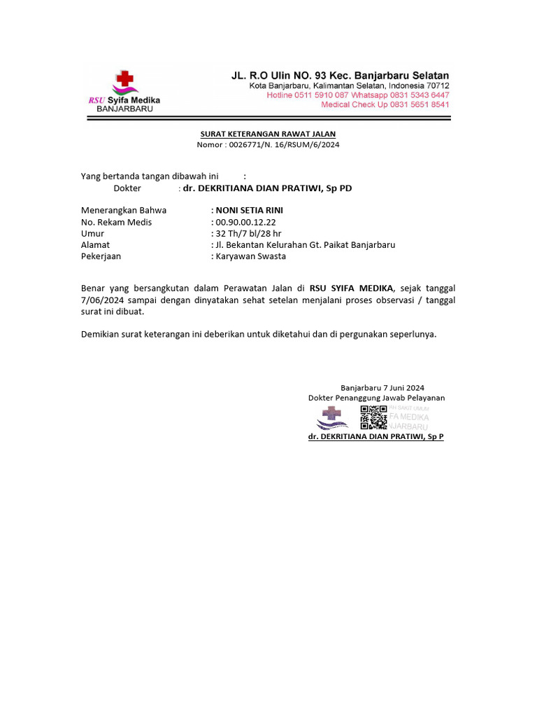 Surat Keterangan Rawat Jalan | PDF