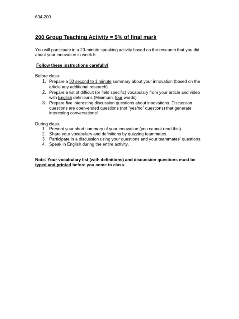 Group Teaching Activity | PDF