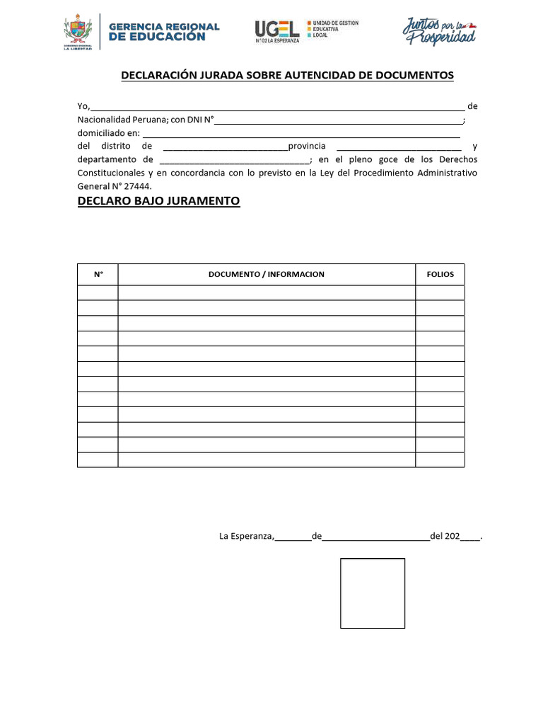 declaracion-jurada-AUTENTICIDAD DOCUMENTOS (1) | PDF