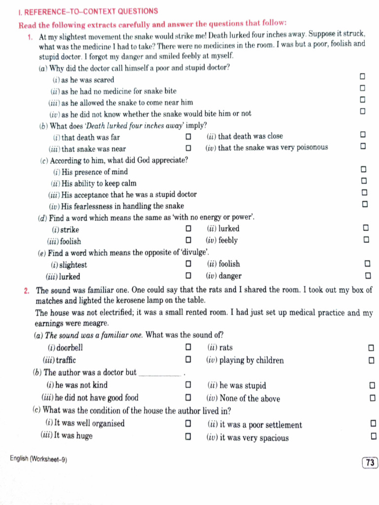 Dasara Vacation Worksheets Grade-9 | PDF