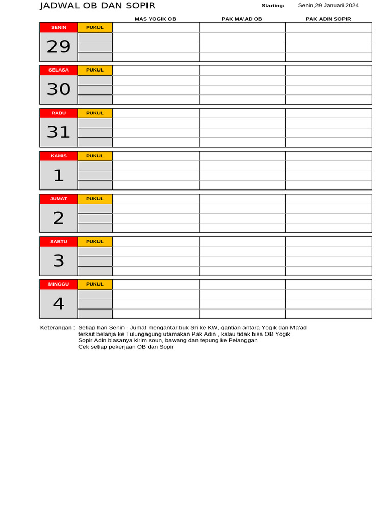 Jadwal Ob Dan Sopir | PDF