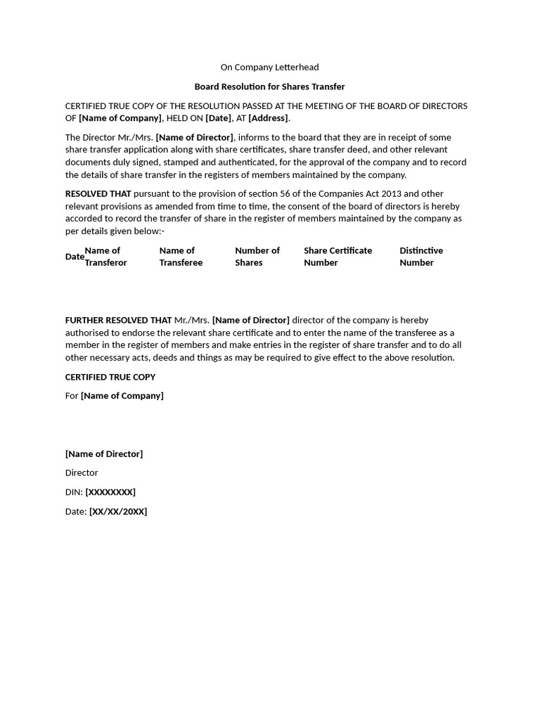 Board Resolution: Share Transfer Approval | PDF