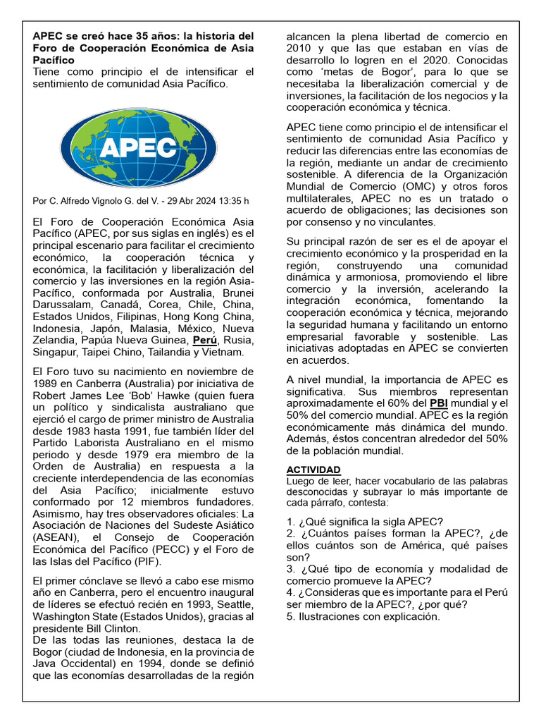 LECTURA_-_LA_HISTORIA_DE_LA_APEC[1] | PDF | Cooperacion economica Asia Pacifico | Asia