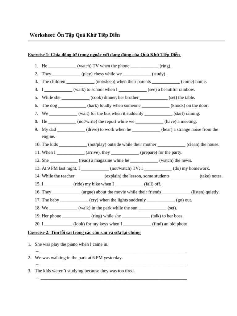 Worksheet_ Qua Khu Tiep Dien & WISH _ Nov 21 | PDF