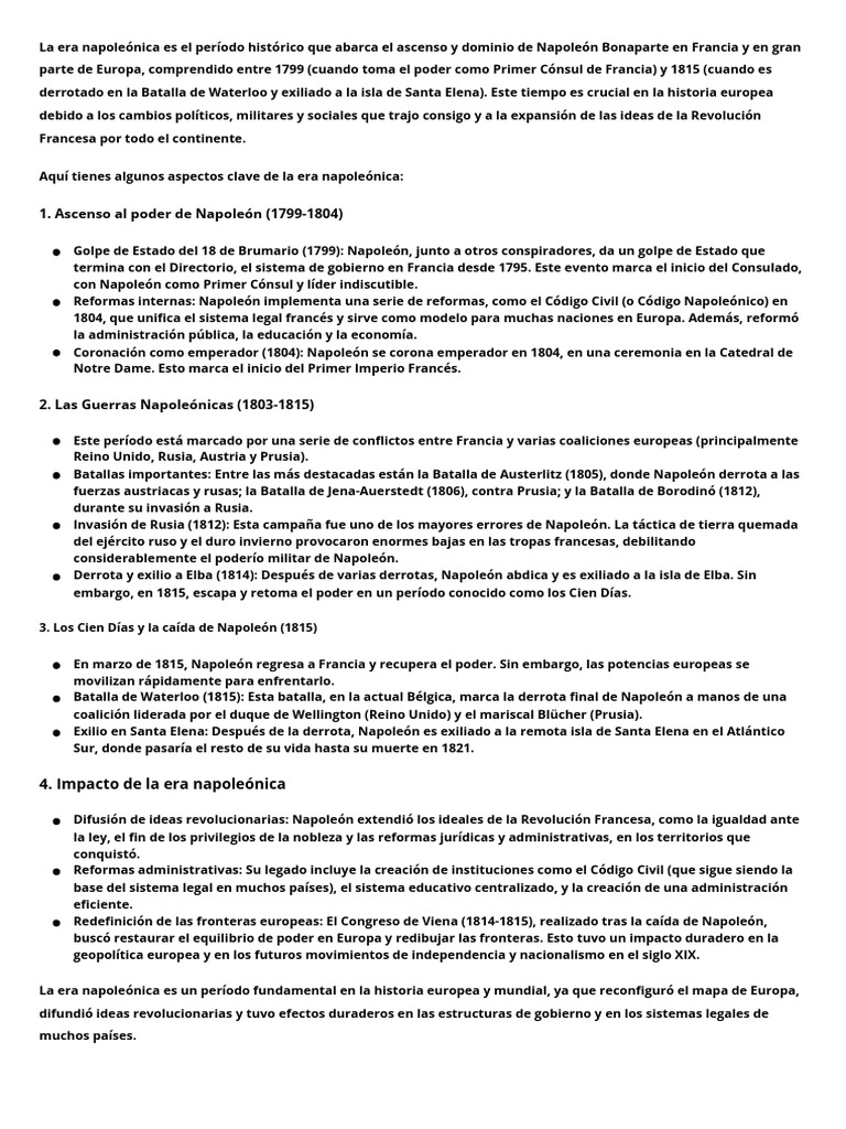 Ascenso Al Poder de Napoleón (1799-1804) | PDF | Napoleón | Primer ...