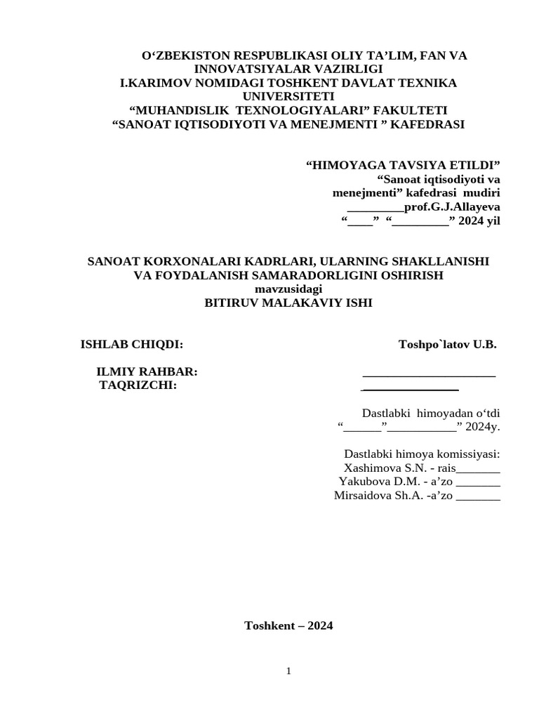 Toshpo'latov Umrzoq | PDF