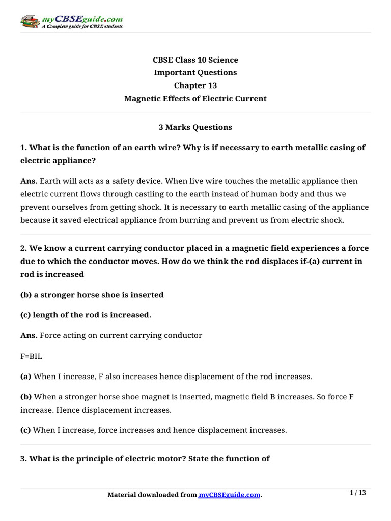 10_science_imp_ch13_3 | PDF | Electromagnetic Induction | Magnetic Field