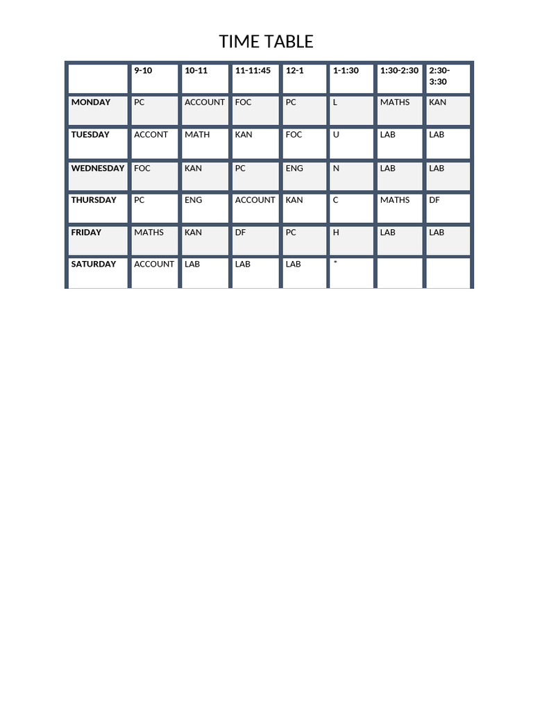 Time Table | PDF