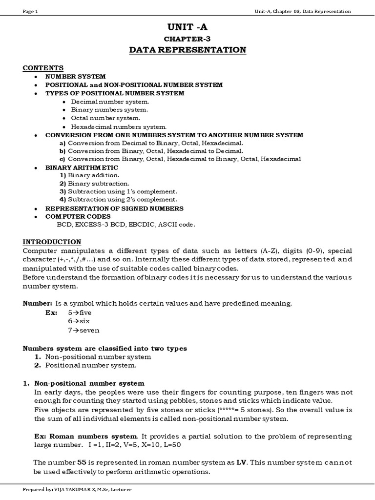 Unit A, Chapter-03 Data Representation | PDF | Binary Coded Decimal | Ebcdic