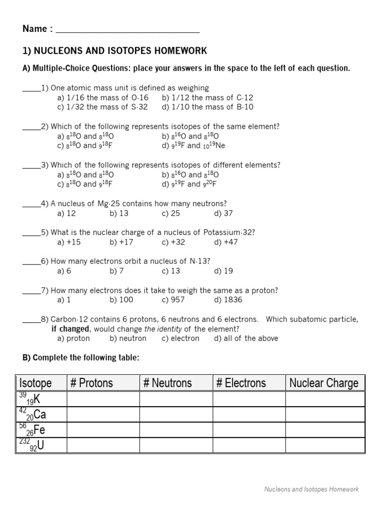 Nucleons and Isotopes Homework | PDF | Atomic Nucleus | Neutron
