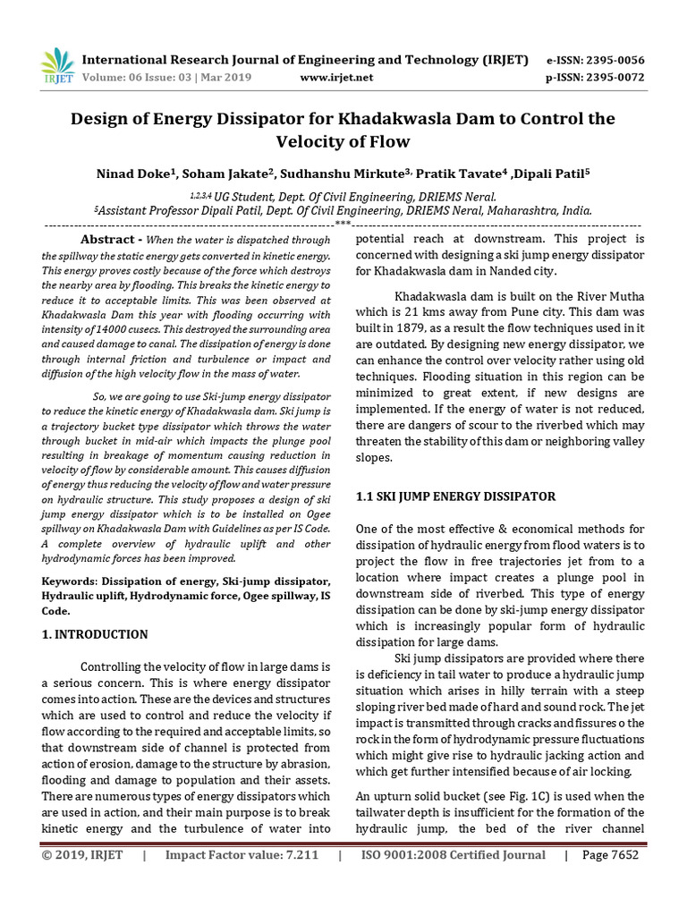 IRJET-V6I3905 Design of Bucket type energy dissipator | PDF | Spillway ...