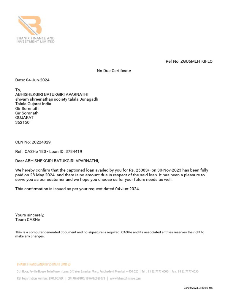 Loan Clearance Confirmation | PDF