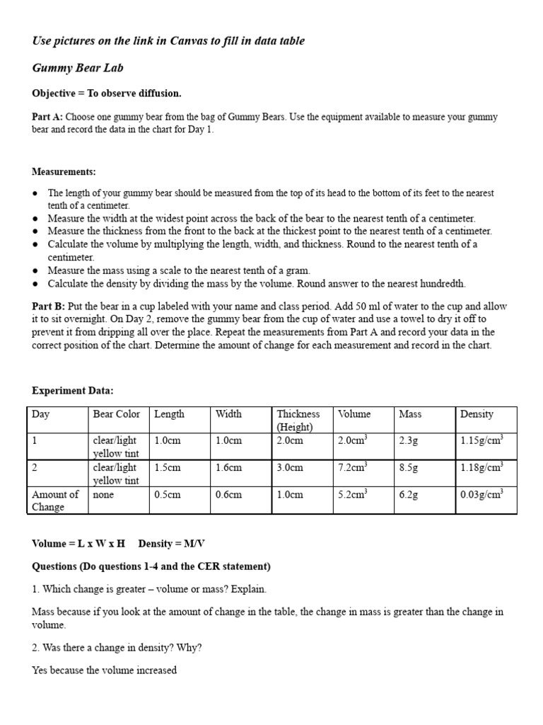 Gummy Bear Lab 2023 | PDF | Density | Water