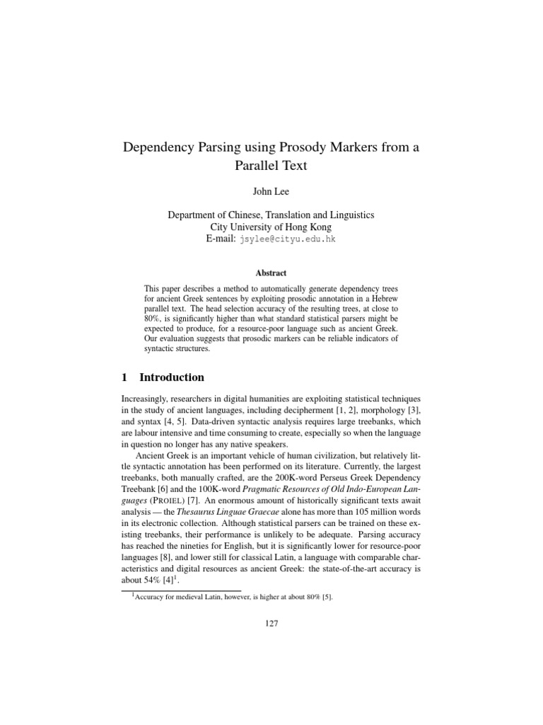 Dependency Parsing Using Prosody Markers From A Parallel Text | PDF | Parsing | Phrase