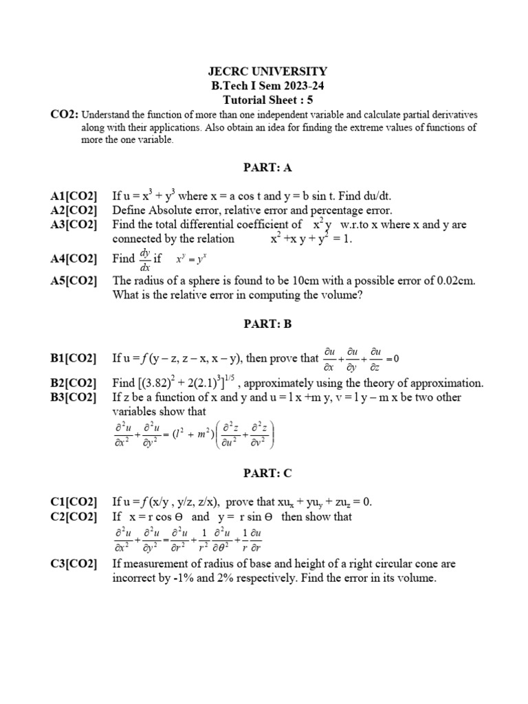 Tutorial Sheet 5 | PDF