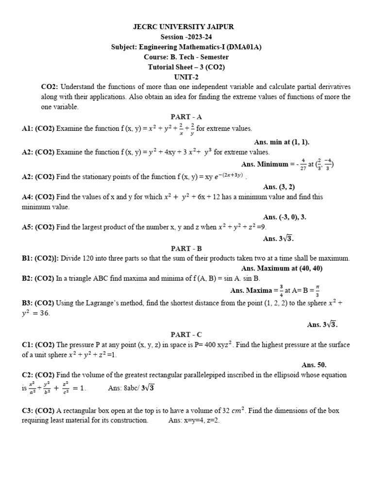 Tutorial Sheet 6 | PDF | Applied Mathematics | Mathematical Objects