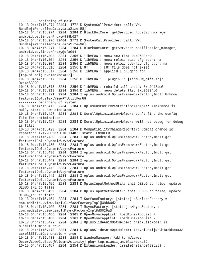 Top - Niunaijun.blackboxa32 Logcat | PDF | Computing | Software Development