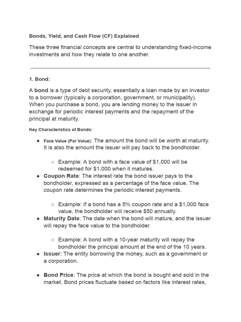 Bonds, Yield, and Cash Flow (CF) Explained | PDF | Bonds (Finance ...