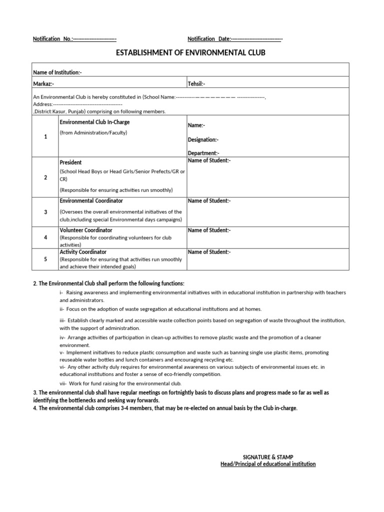Eco Club Constitution Notification | PDF | Environment | Natural ...