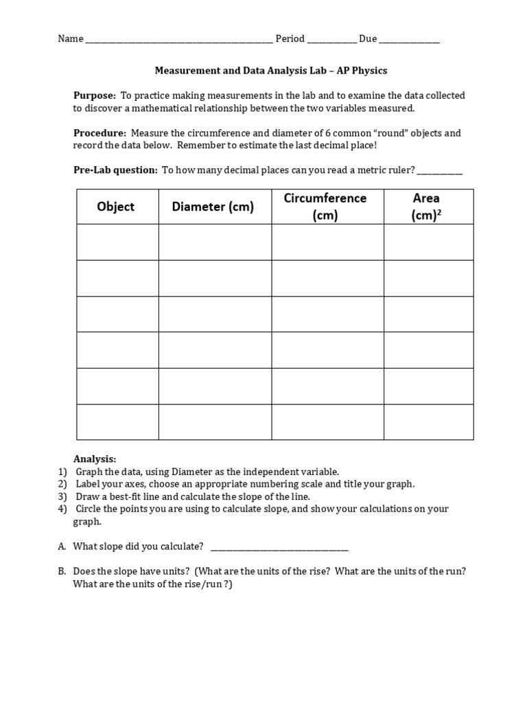Graphing Pi Round Objects Measurement Lab (1) | PDF