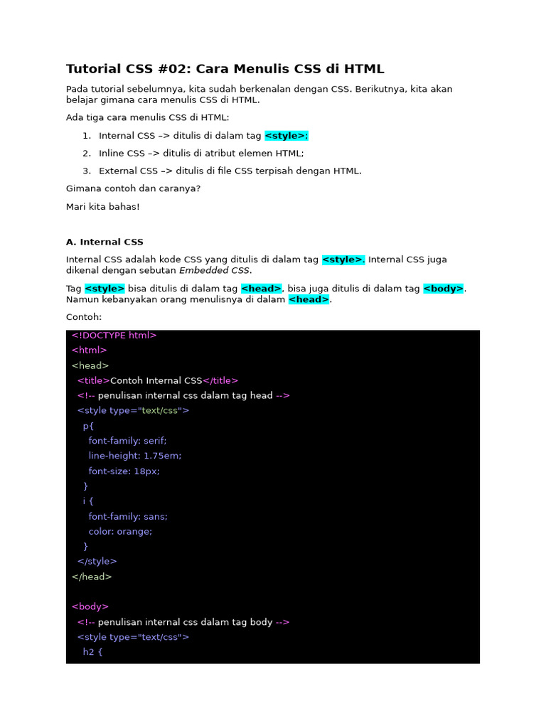 Cara Menulis CSS Di HTML | PDF