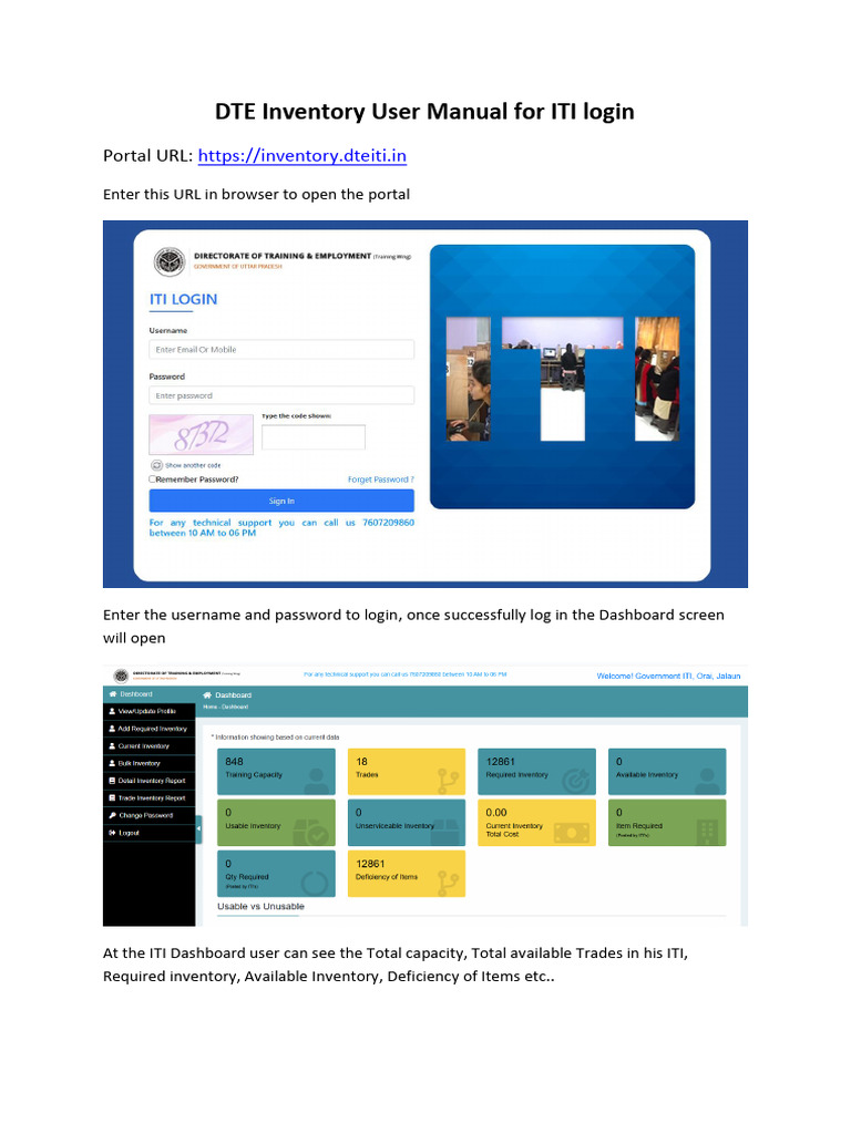 DTE Inventory User Manual For ITI Login | PDF