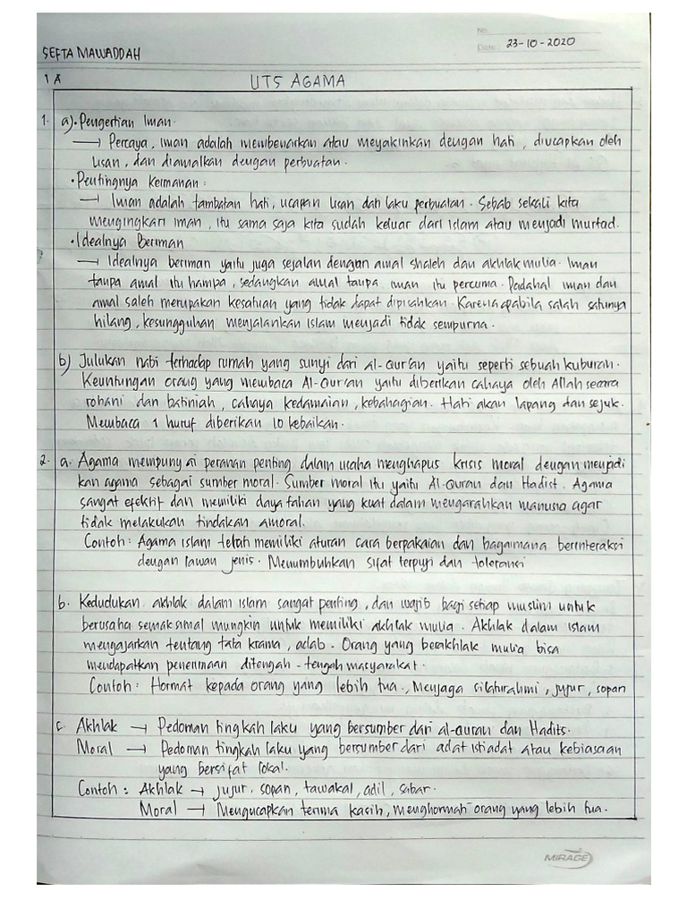 Sefta Mawaddah - Uts Agama | PDF