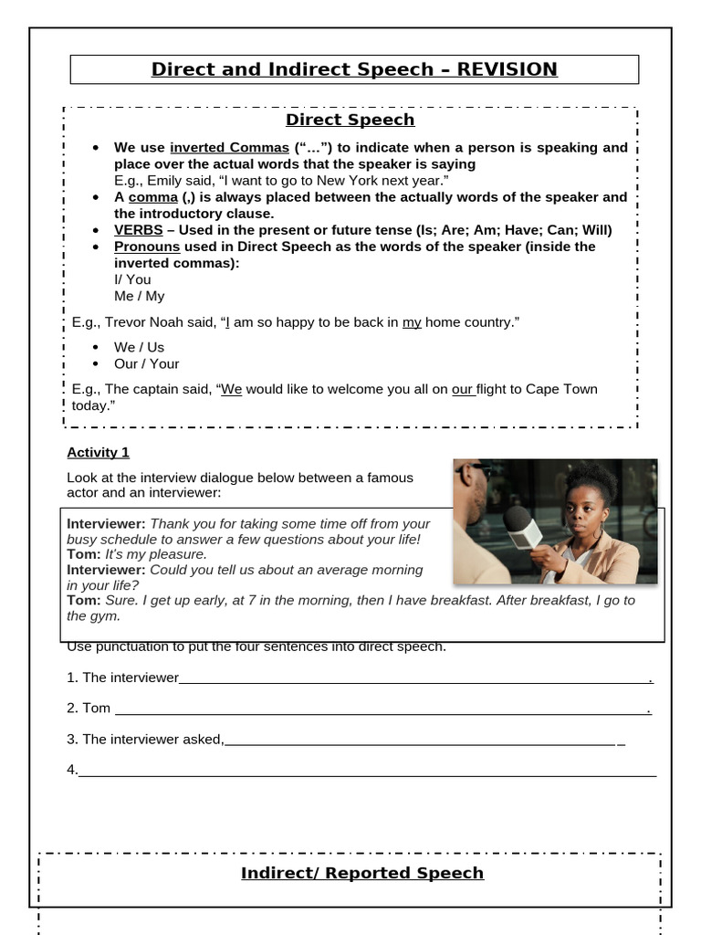 Direct and Indirect Speech Revision Worksheet | PDF | Languages ...