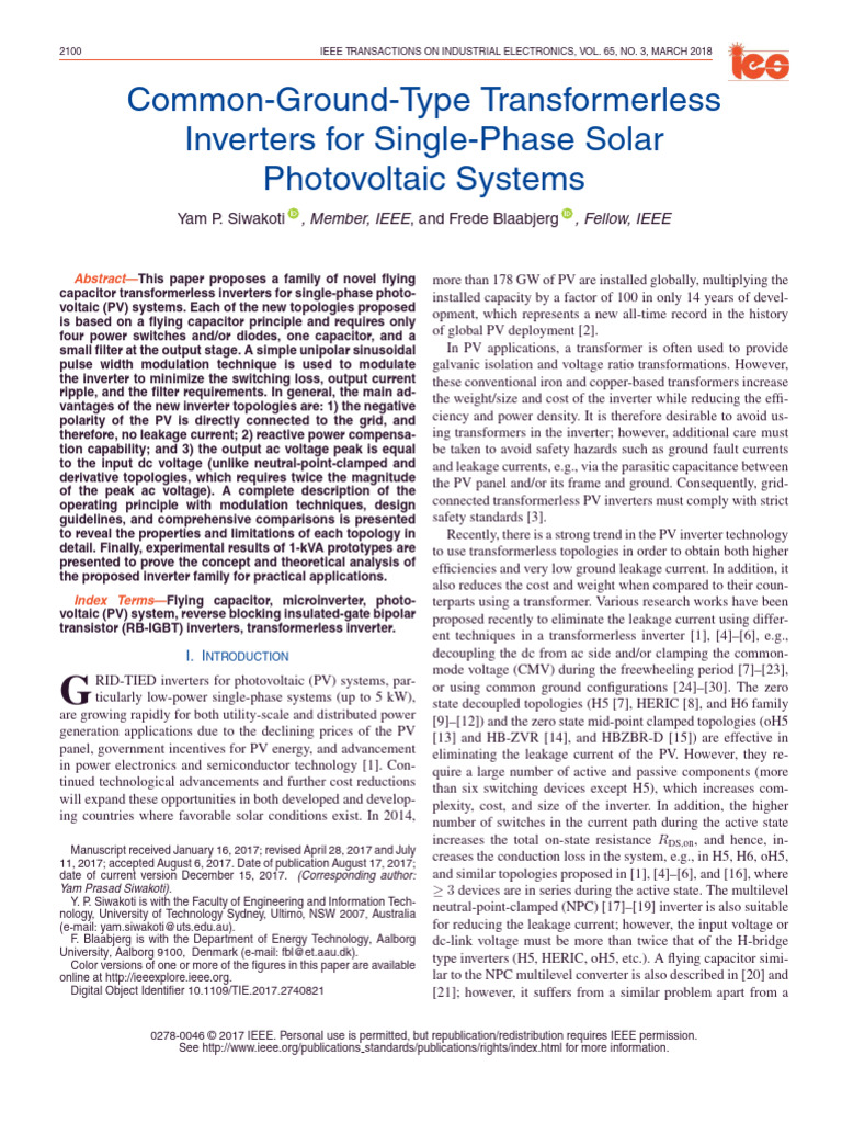 Common-Ground-Type Transformerless Inverters For Single-Phase Solar ...