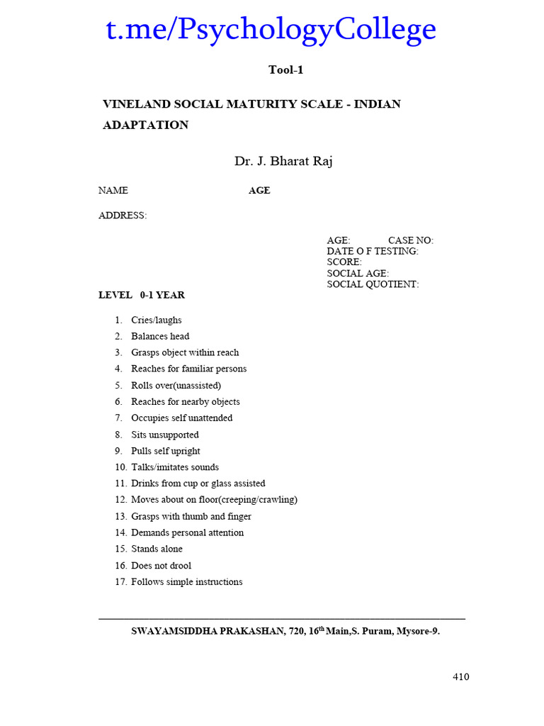 Vineland Social Maturity Scale Manual | PDF | Intelligence ...